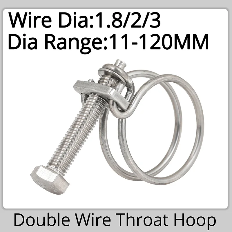 304-Stainless-Steel-Double-Wire-Throat-Hoop-Hose-Clamp-Adjust-Pipe-Clip ...