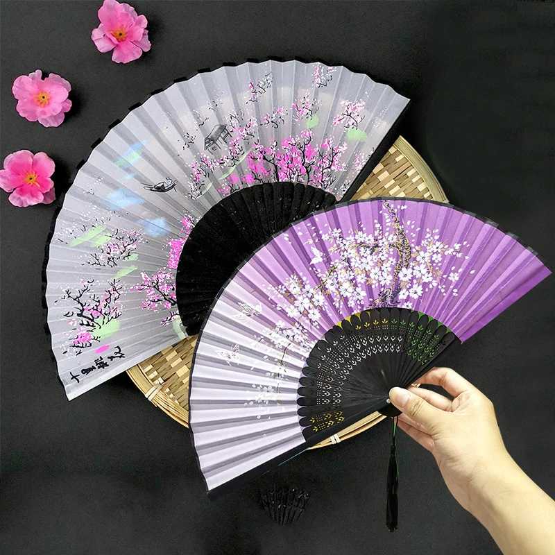 Chinese Japanese Style Flower Folding Fan Home Decoration Silk Fan ...