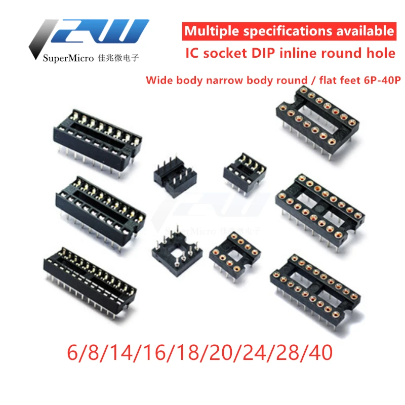 10pcs Ic Sockets 2.54mm Dip6 Dip8 Dip14 Dip16 Dip18 Dip20 Dip28 Dip40 Pins Connector Dip Socket ...