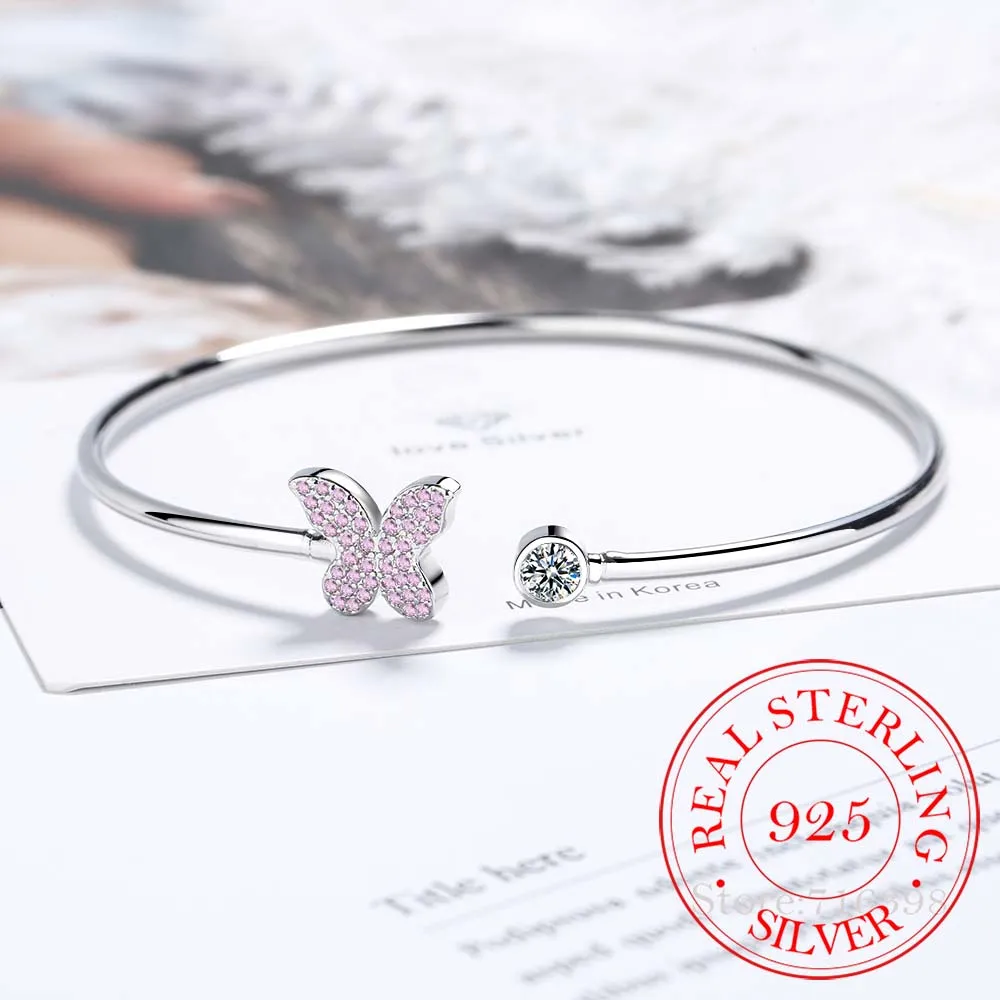 925 Sterling Silver Crystal Butterfly/Dragonfly/Heart Charm Bangles For ...