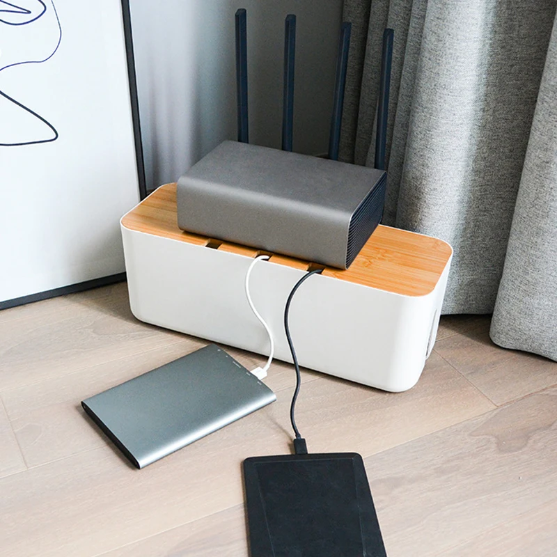 Wooden Cable Storage Box Dustproof Wire Management Tidy Organizer Cable ...