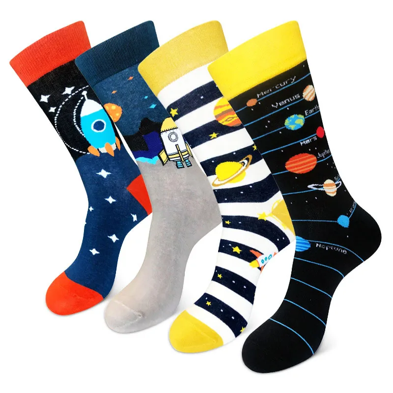 Large-Novelty-Happy-Socks-Cotton-Long-Creative-Astronaut-Planet ...
