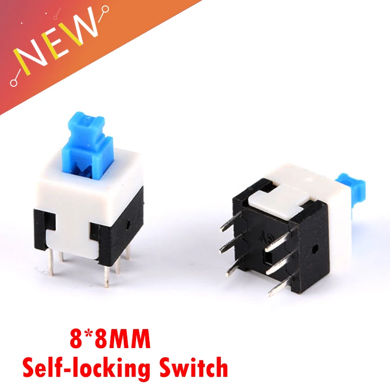 20pcs Push Button Switch 8x8mm Blue Cap Dpdt Self-locking Type Square ...