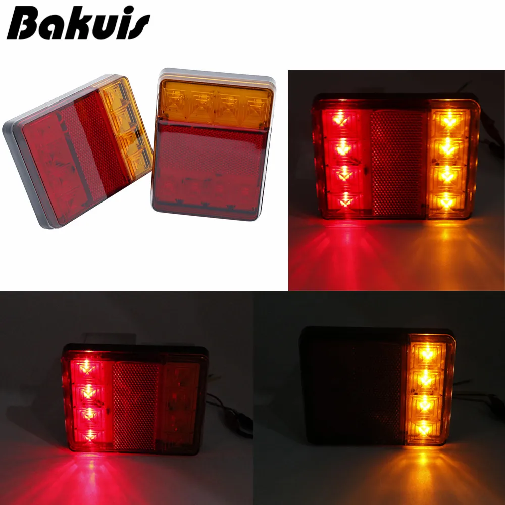 2x 12v Waterproof 8 Led Truck Rear Tail Lights Warning Lighting Rear ...
