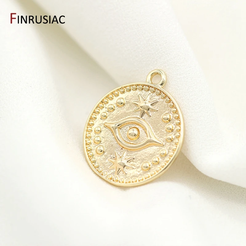 Gold-Plated-Brass-Metal-Greek-Eye-Pendant-Round-Evil-Eye-Charm-for ...