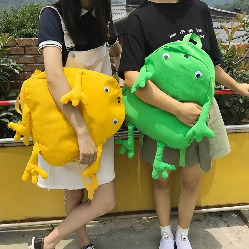 Fashion New Personality Cute Cartoon Frog Canvas Backpack Lovely Animal ...
