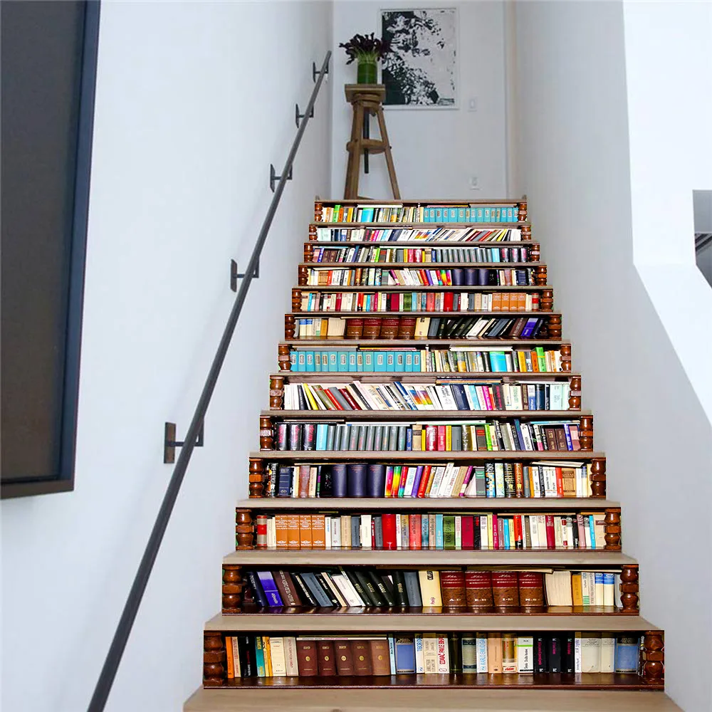 13Pcs/set 3D Bookcase Stair Stickers DIY Steps Stickers Wall Decal ...