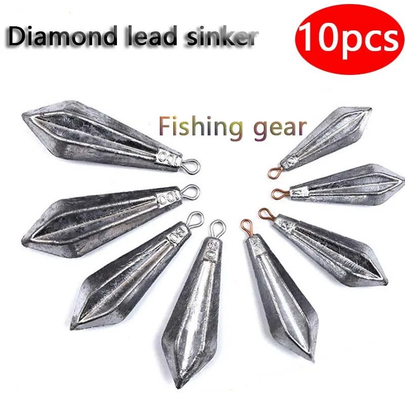 10 pcs 7g-84g Lead sinker fishing gear new diamond-shaped lead pendant ...