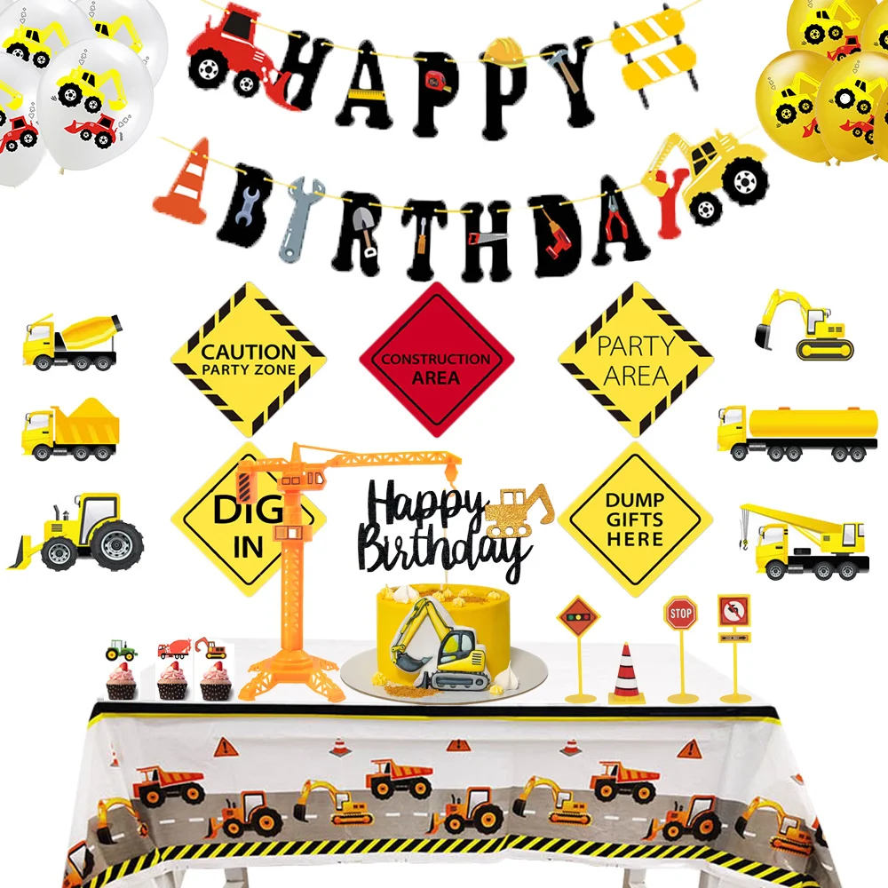 Construction-Vehicle-Engineering-Digging-Machine-Cake-Decoration-Kids ...