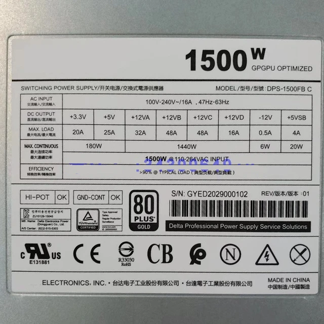 Original PSU For Delta 80plus Gold Support dual CPU 4-way 2080Ti 1500W ...