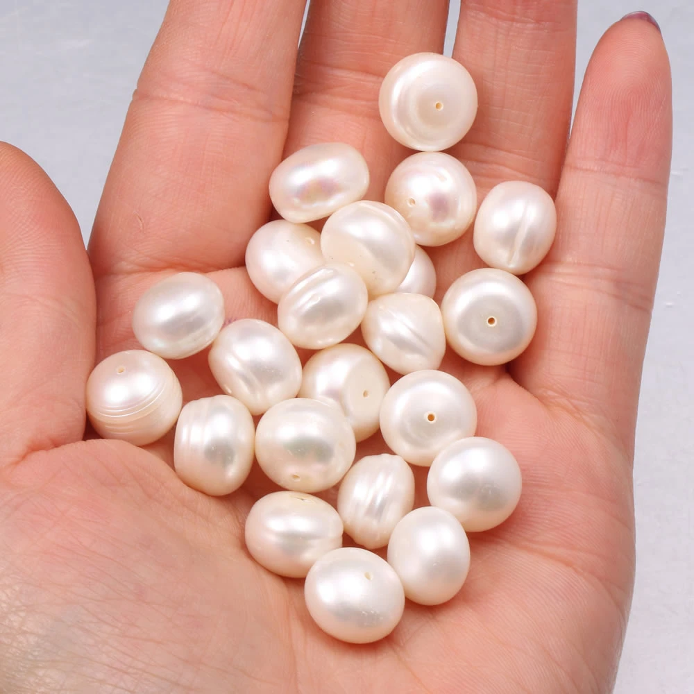 10pcs Natural Freshwater Pearl Beads 11 12mm Half Porous Round Pearl ...