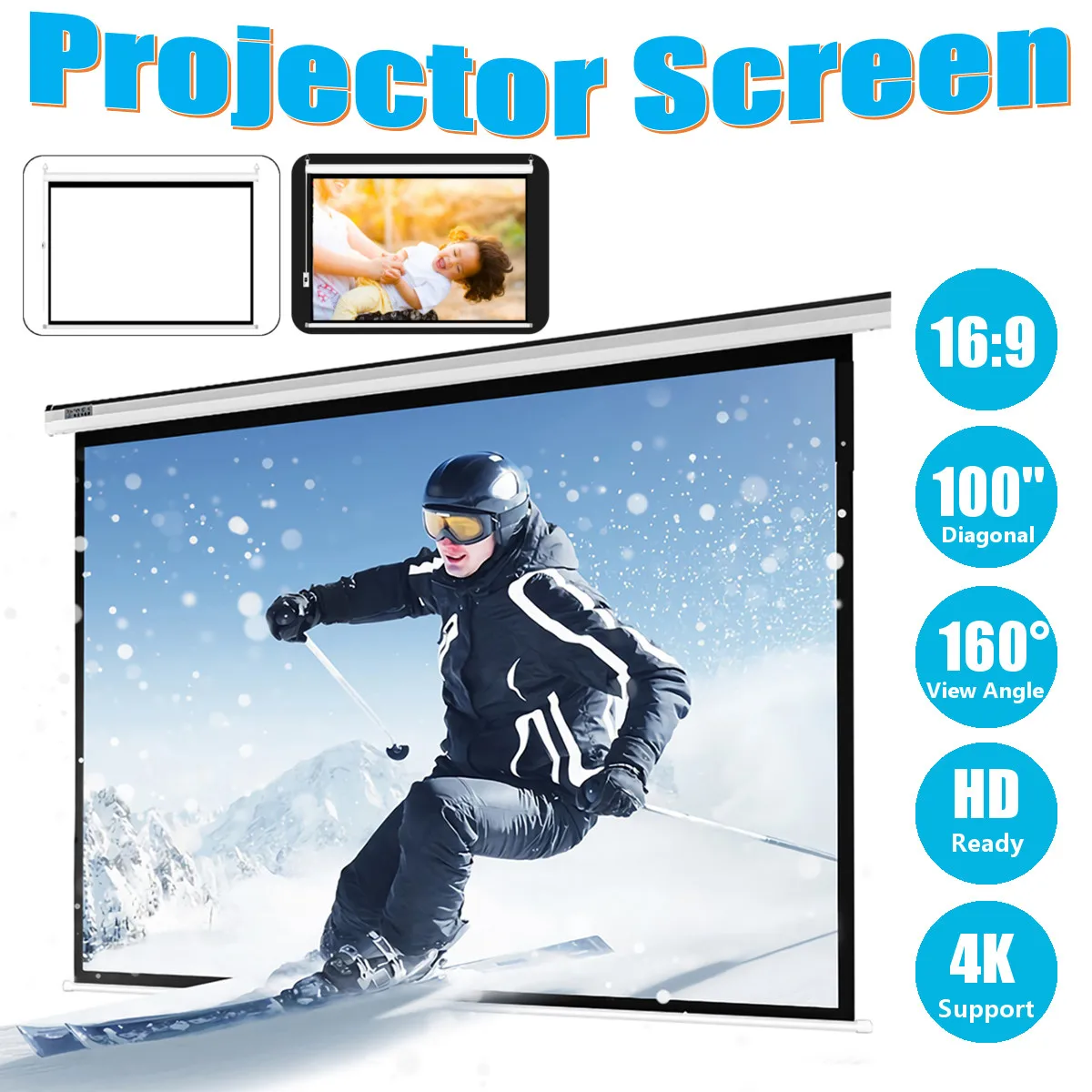 Hd 4k 100" 16:9 Electric White Glass Fiber Projection Screen For 3d Led ...