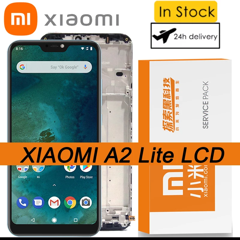 100% original 5.84 "ips display com moldura para xiaomi mi a2 lite redmi 6 pro lcd touch screen ...