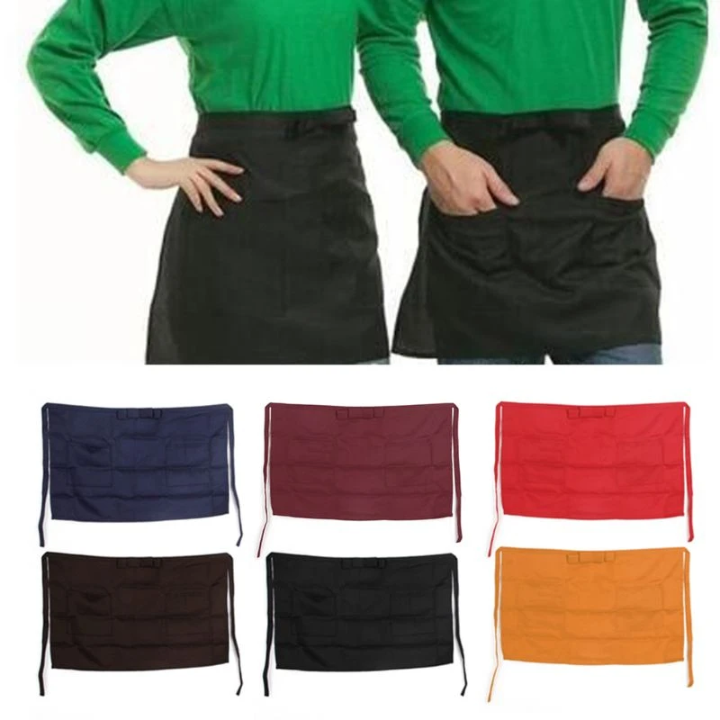 New 6 Colors Bar Pub Kitchen Cotton Bow Short Half Waist Apron Cafe ...