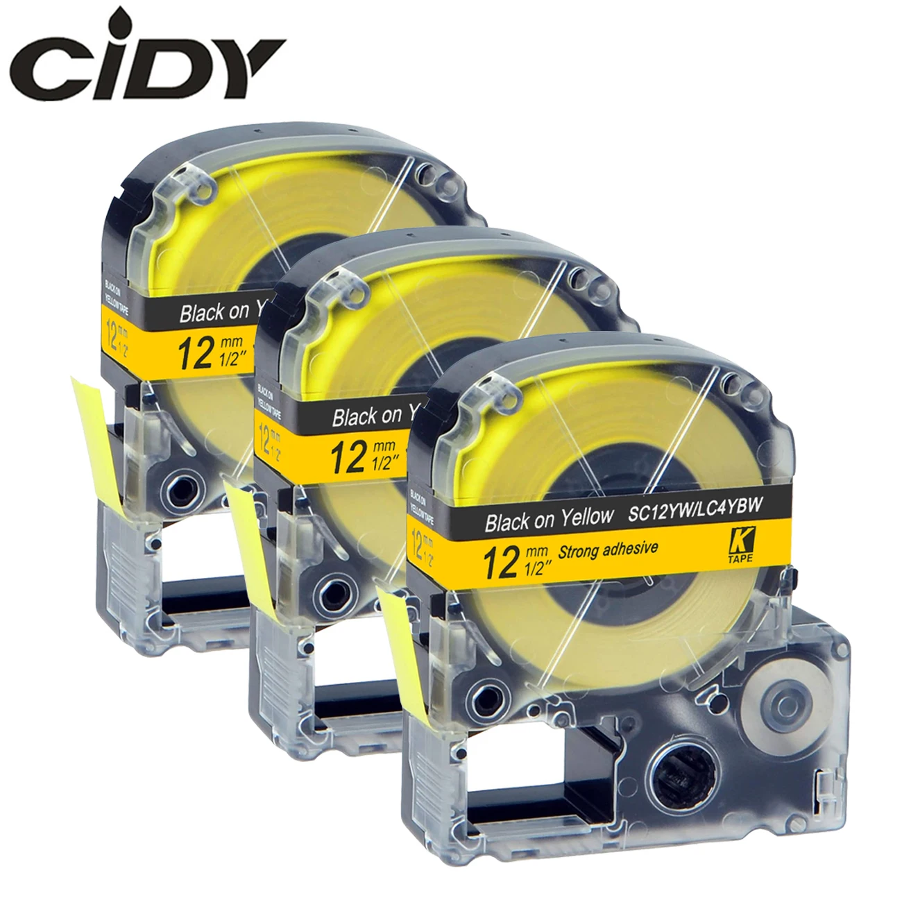 Cidy 3pcs Sc12yw/lc4ybw Lc-4ybw9 Compatible Kingjim 12mm Black On ...