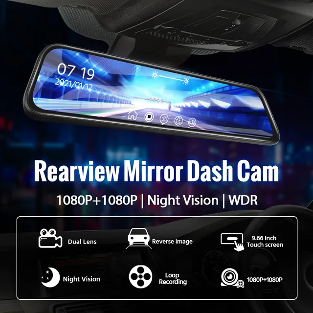 E-ACE 9.66 Inch Car DVR Mirror Video Recorder 1080P Touch Screen ...