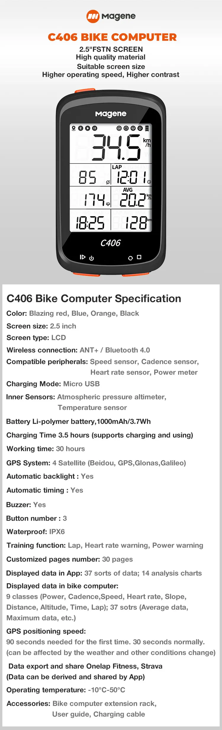 Generic Magene C406 Computer Bike Wireless Smart Road MTB Bicycle ...