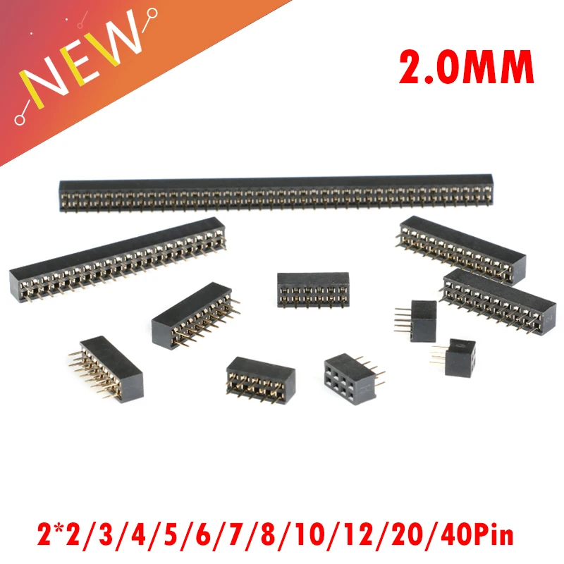 10Pcs/lot 2.0mm Double Row Stright Female Pin Header Strip PCB ...