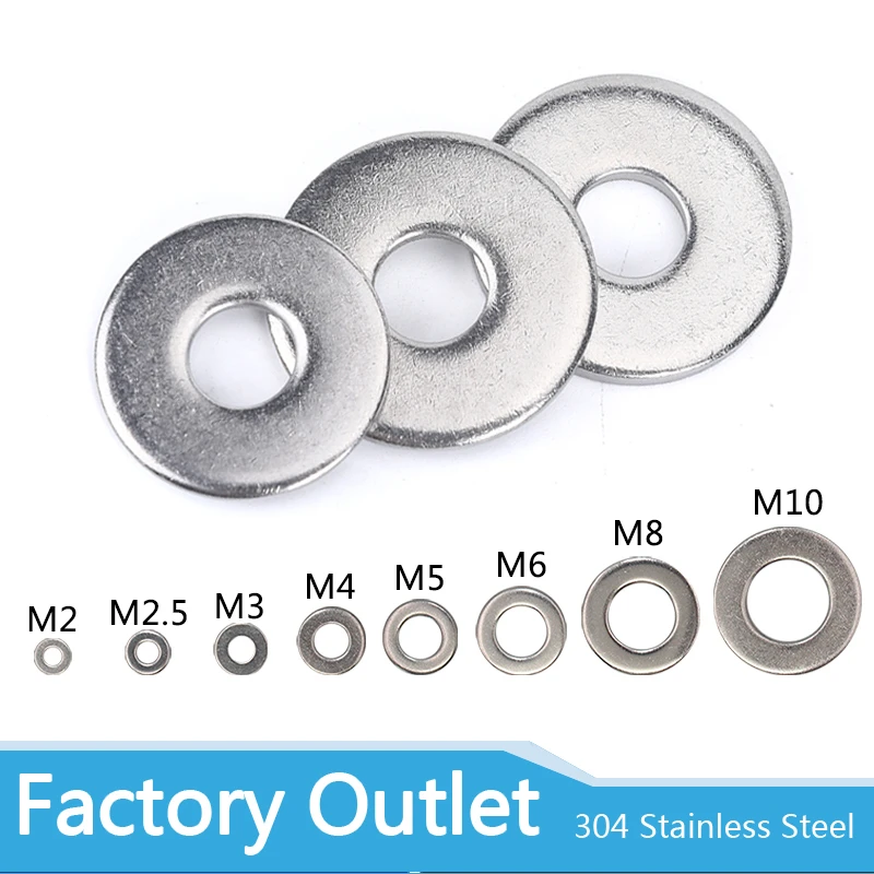 1/2/50p M1.6 M2 M2.5 M3 M4 M5 M6 M8 M10 GB97 304/A2 70 Stainless Steel Flat Machine Metal Washer ...