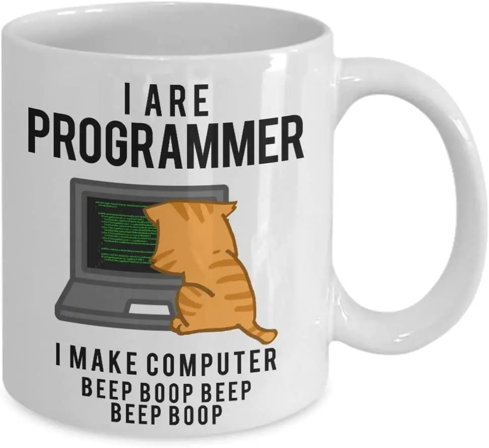 Computer Programmer Cat Coffee Mug Funny Coder Coworker Meme ...