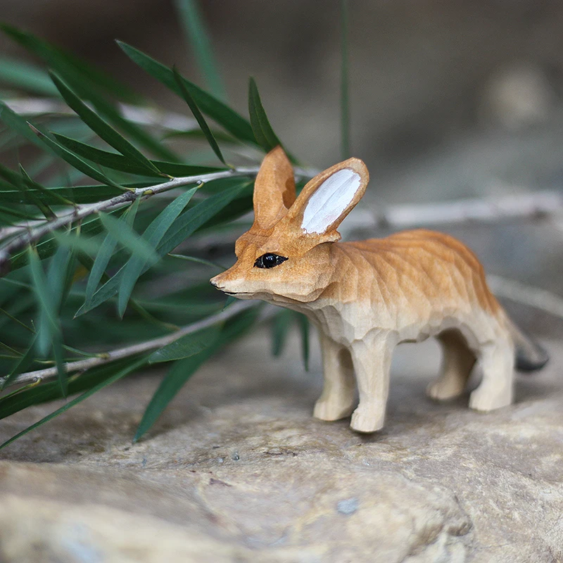 Fennec Fox Wood Carving Ornaments Vulpes zerda Big Eared Fox Handmade ...