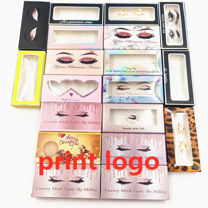 Print logo Beauty Eyelash Packaging Boxes Empty 25mm Lashes Rectangle ...