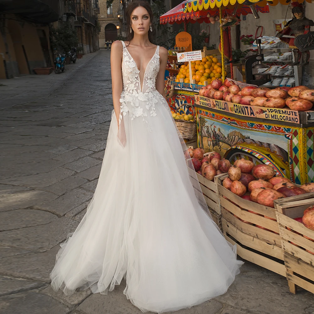 Plunging Neckline Wedding Dress