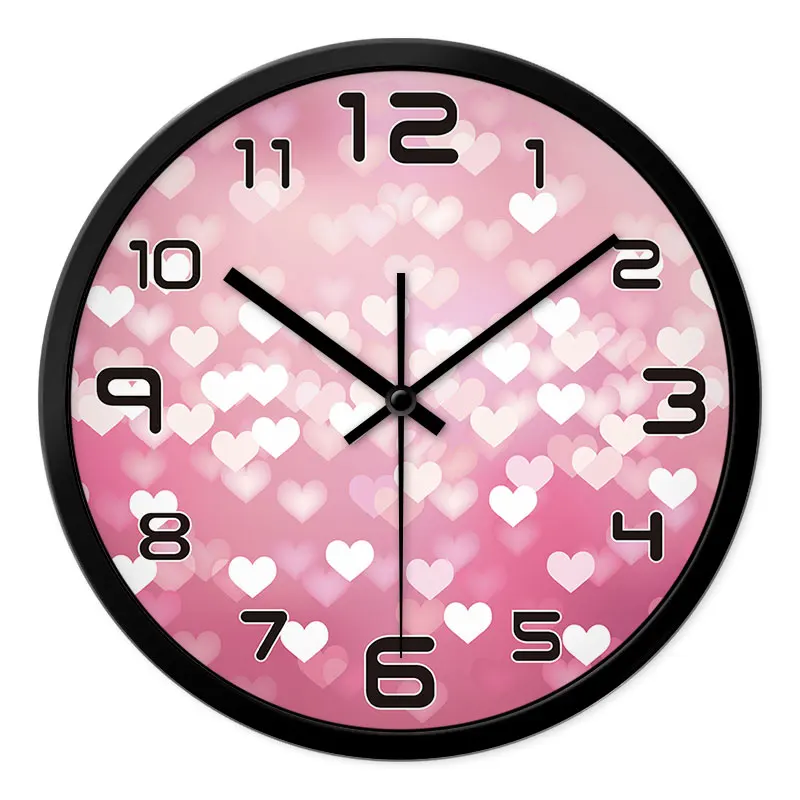 Beautiful Pink Love-heart Decorative Wall Clock Simple Bedroom Silent ...