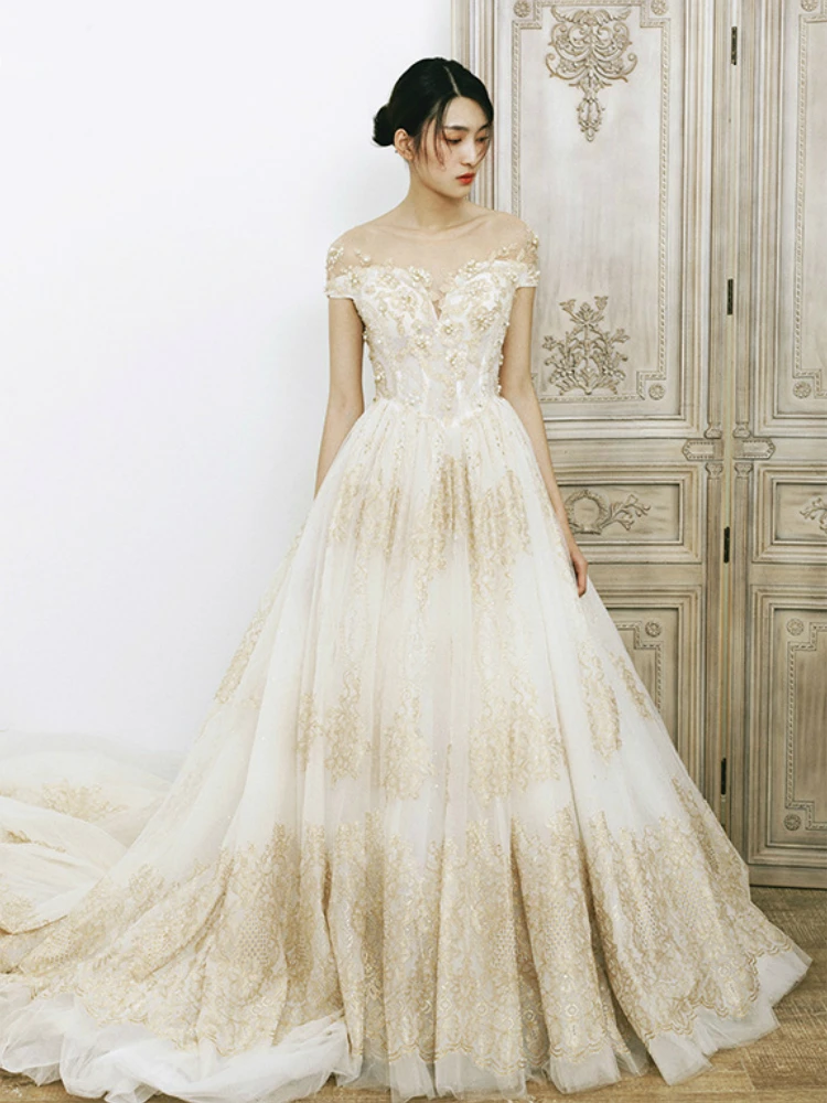 Vestido de Novia color champán personalizado, traje de Novia con ...