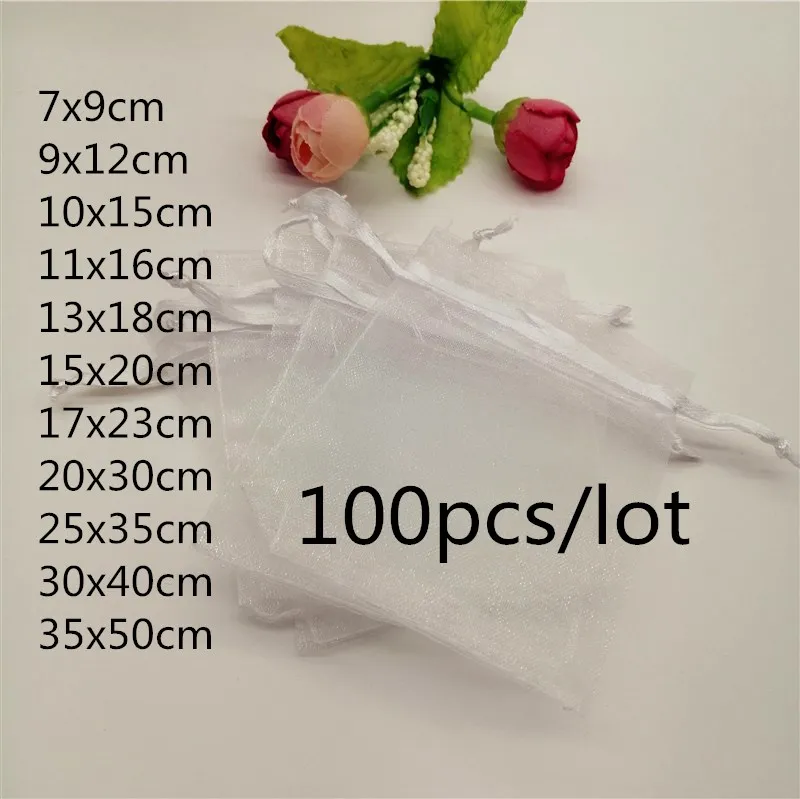 100pcs Organza Bags White Jewellery Bag Organza Jewelry Bag Drawstring ...
