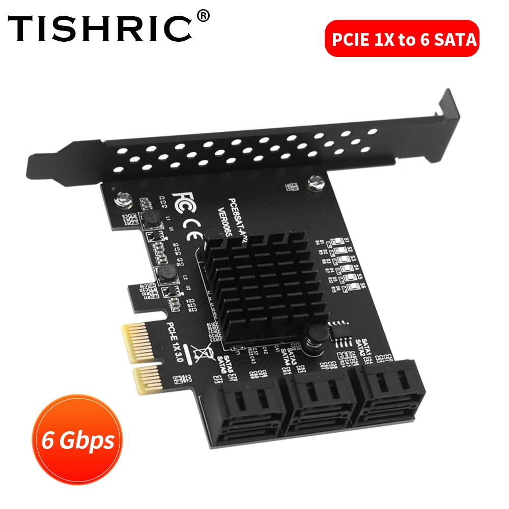 TISHRIC 6 Port SATA PCIE Multiplier Expansion Card 6Gbps PCIE 1X to 6 ...