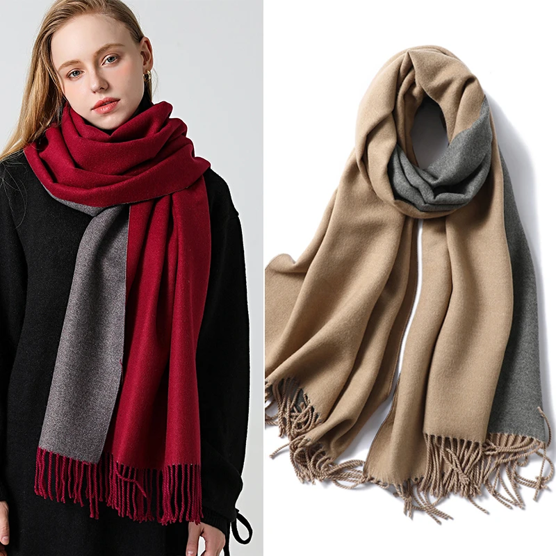 Winter Cashmere Scarf Women Thick Warm Shawls Wraps Lady Solid Scarves ...