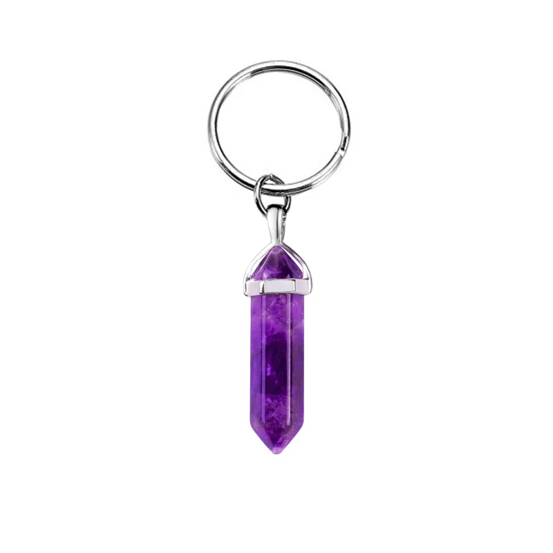 Hexagonal Column Natural Stone Keychain For Women Crystal Pink Quartz ...