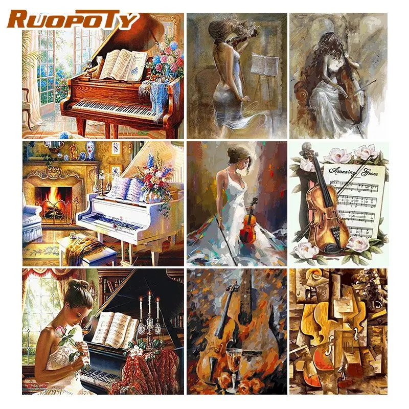 RUOPOTY-Frame-Painting-By-Numbers-Piano-Hand-Painted-Painting-Drawing ...
