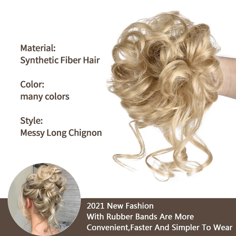 Chignon,n ° 3--Chouchous ondulés pour femmes, postiche synthétique ...