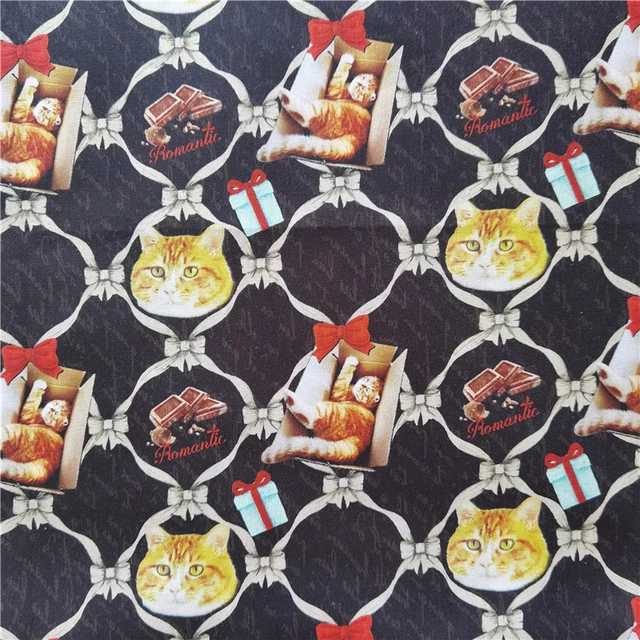 Vintage Cat Print Fabric