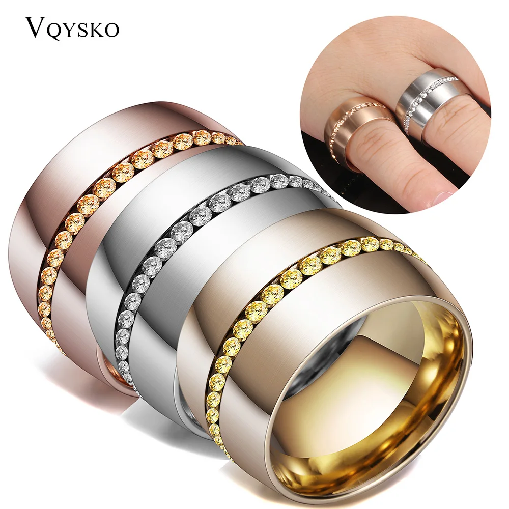 14mm Width Classic Crystal Wedding Ring Stainless steel Jewelry Ring ...