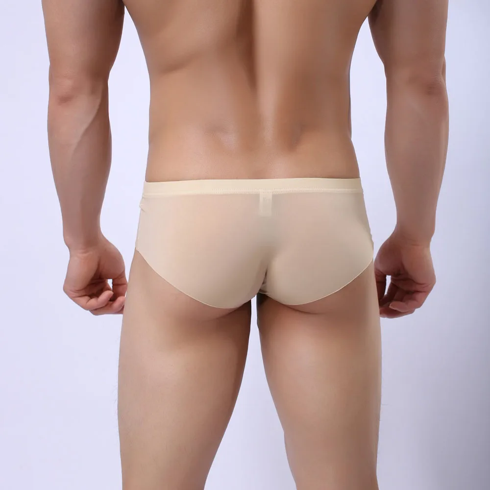 남성용 초박형 아이스 실크 브리프 U 볼록 파우치 속옷 투명 섹시 단색 브리프 내마모성 심리스 스무스 복서권투선수