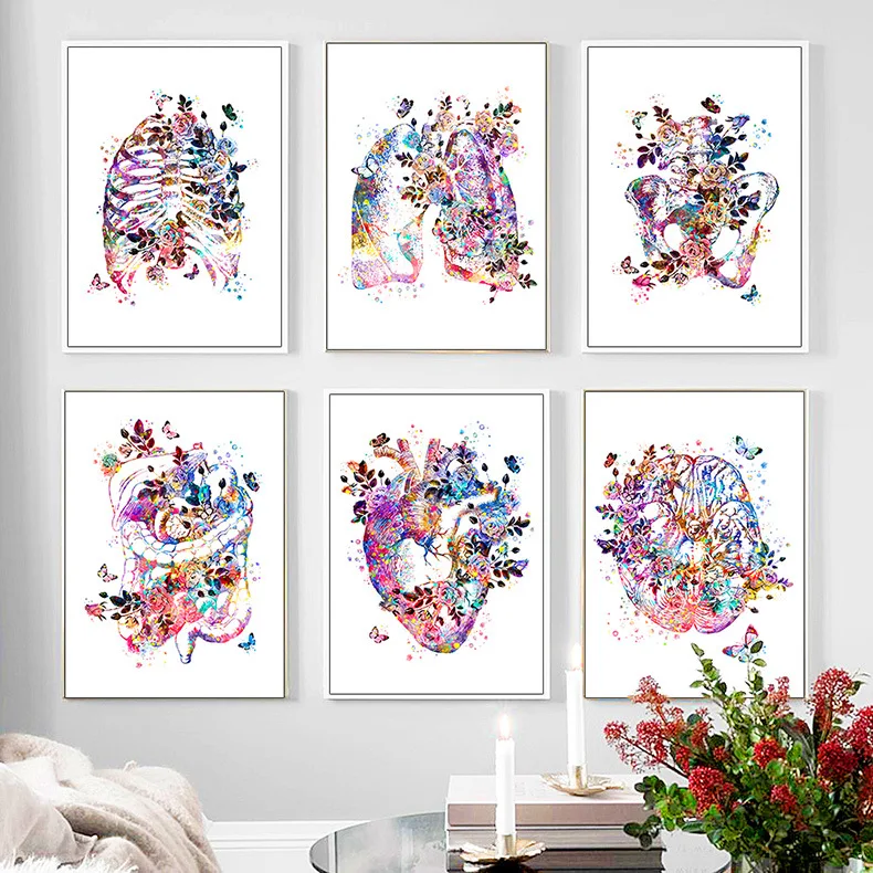 Home Decor Canvas Picture 1 Human Organs watercolor brain heart anatomy ...