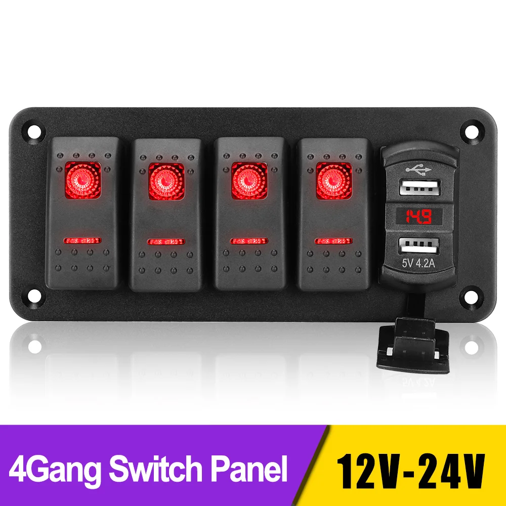 Automotive MOTORS 4 Gang LED Rocker Switch Panel Circuit Breaker Dual ...