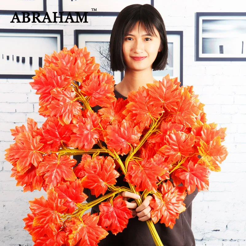78CM 12pcs 5Fork Large Artificial Red Maple Leaf Bundle Plastic ...