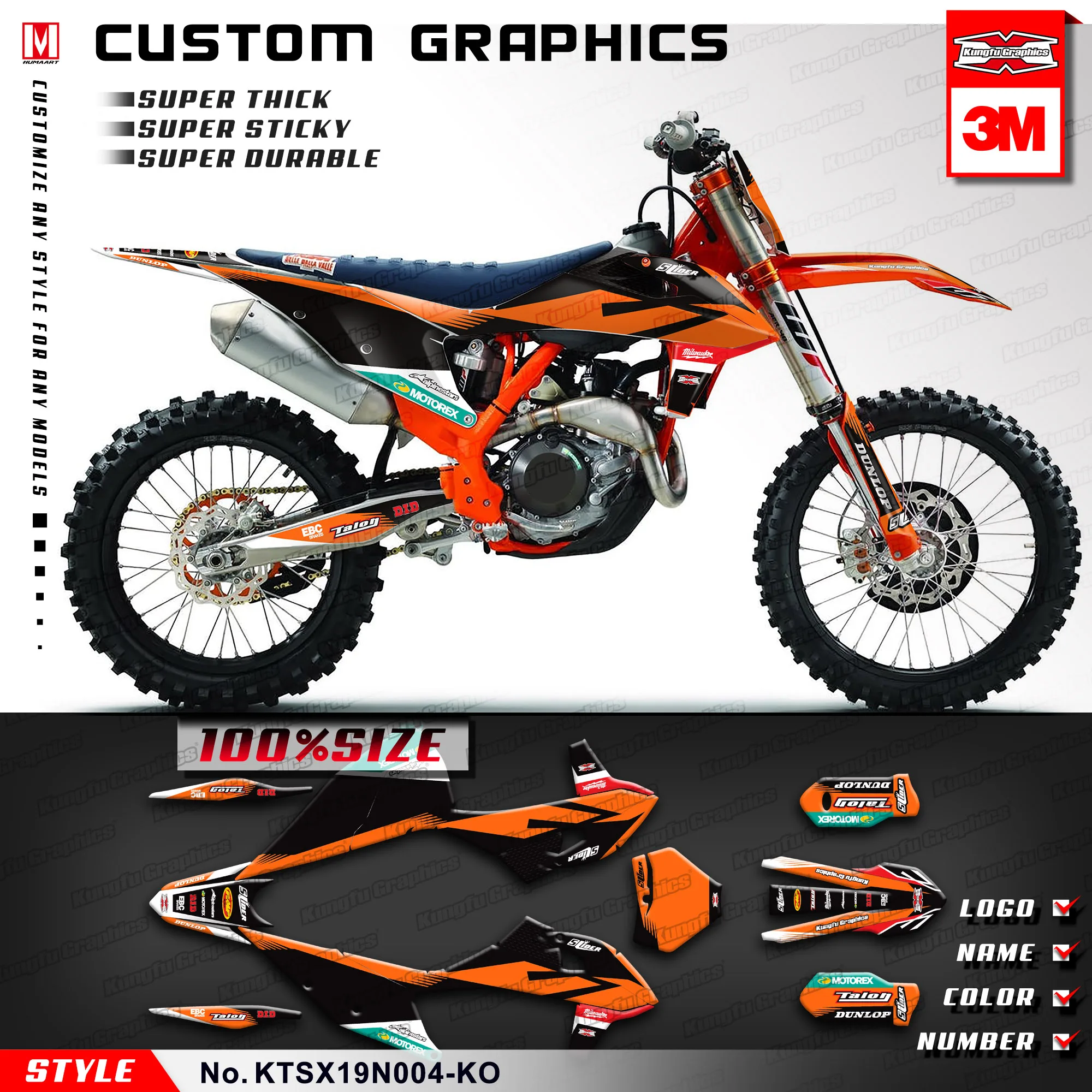 KUNGFU pegatinas de vinilo para moto de cross, Kit de calcomanías de ...