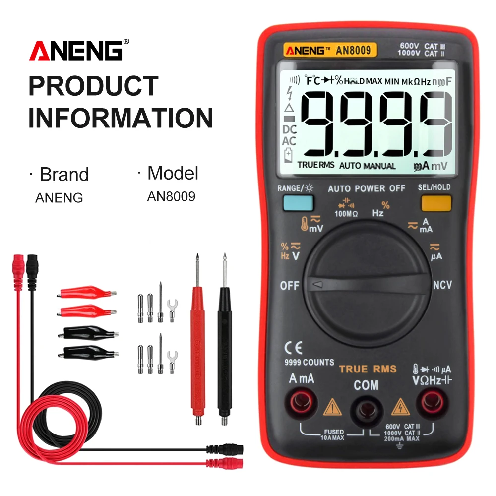 ANENG AN8009 True RMS Digital Multimeter transistor tester capacitor ...