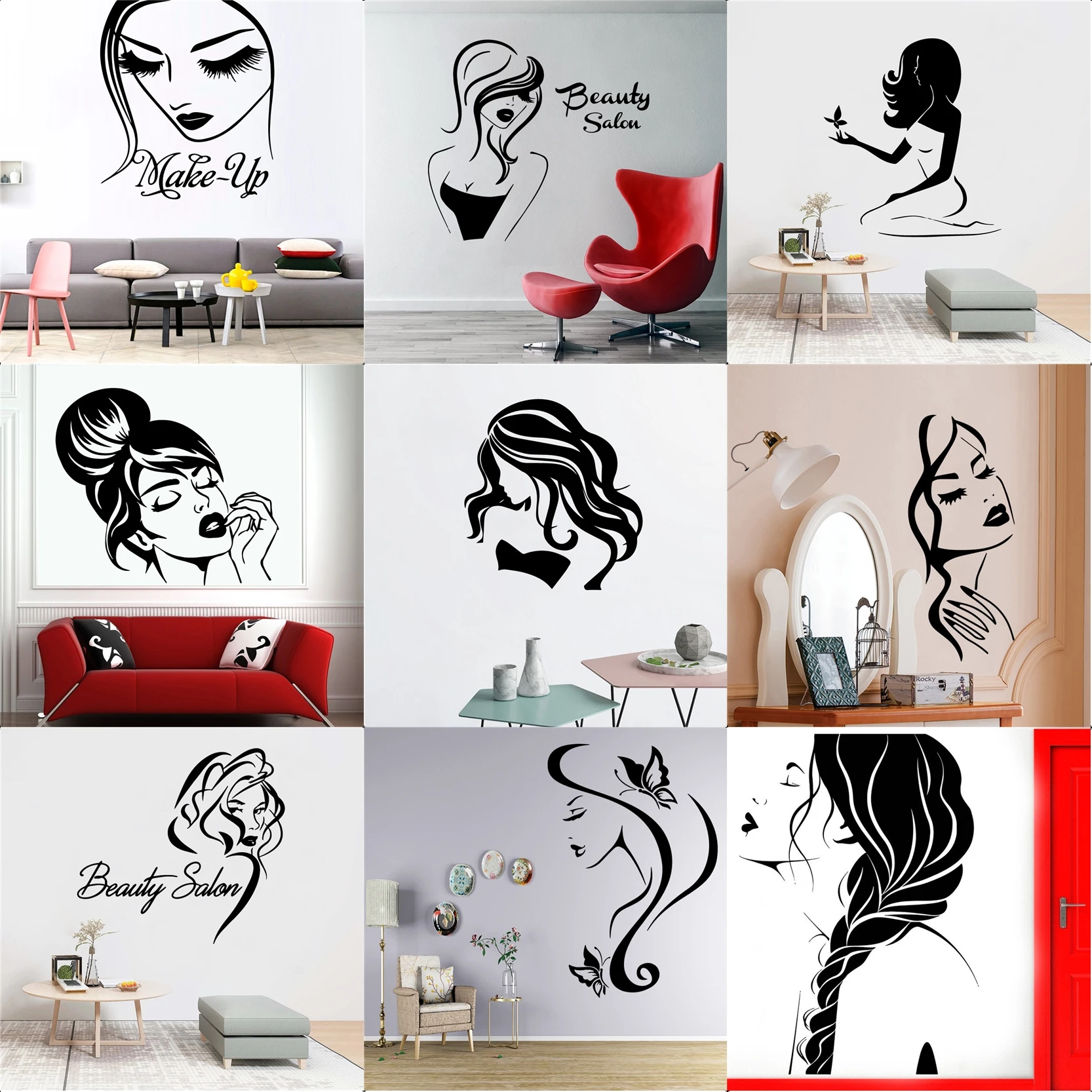 Beauty Salon Vinyl Wall Sticker Home Decorative Wall Paper For Living ...
