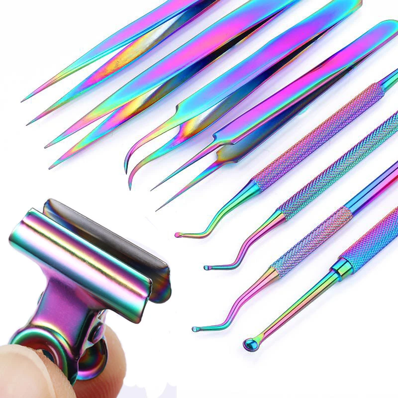 Nail Cuticle Pusher Tweezer Rainbow Cutter Nipper Clipper Dead Skin ...