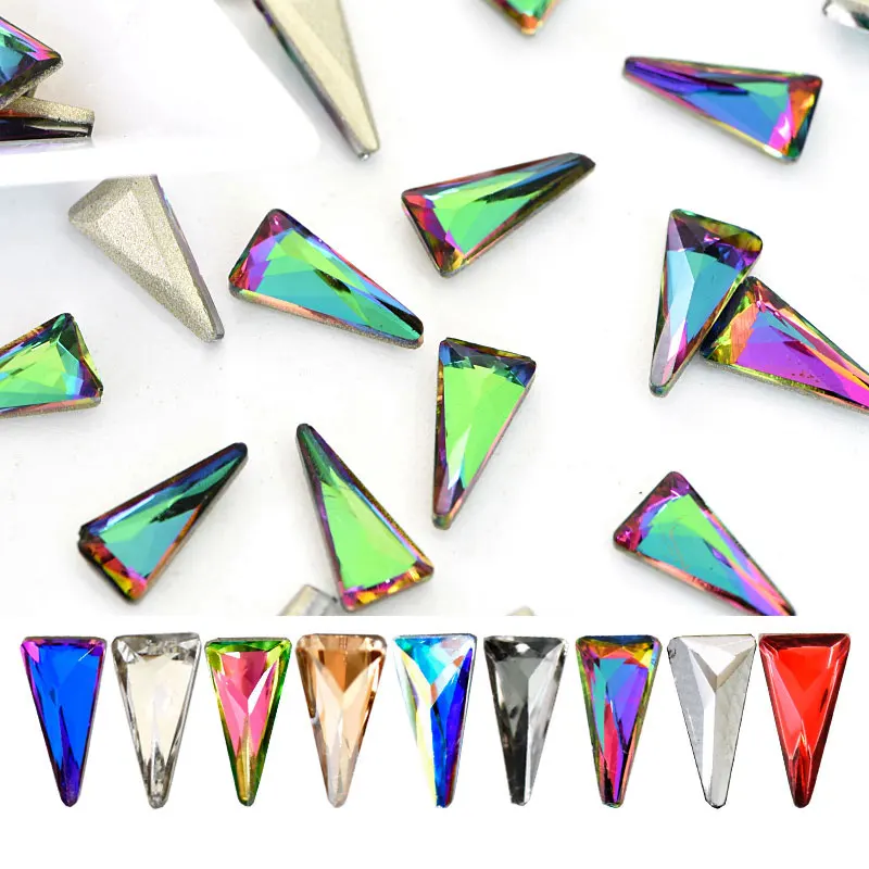 20PCS Glitter Long Tri angle Colorful Non Hot Fix Rhinestones Glass ...