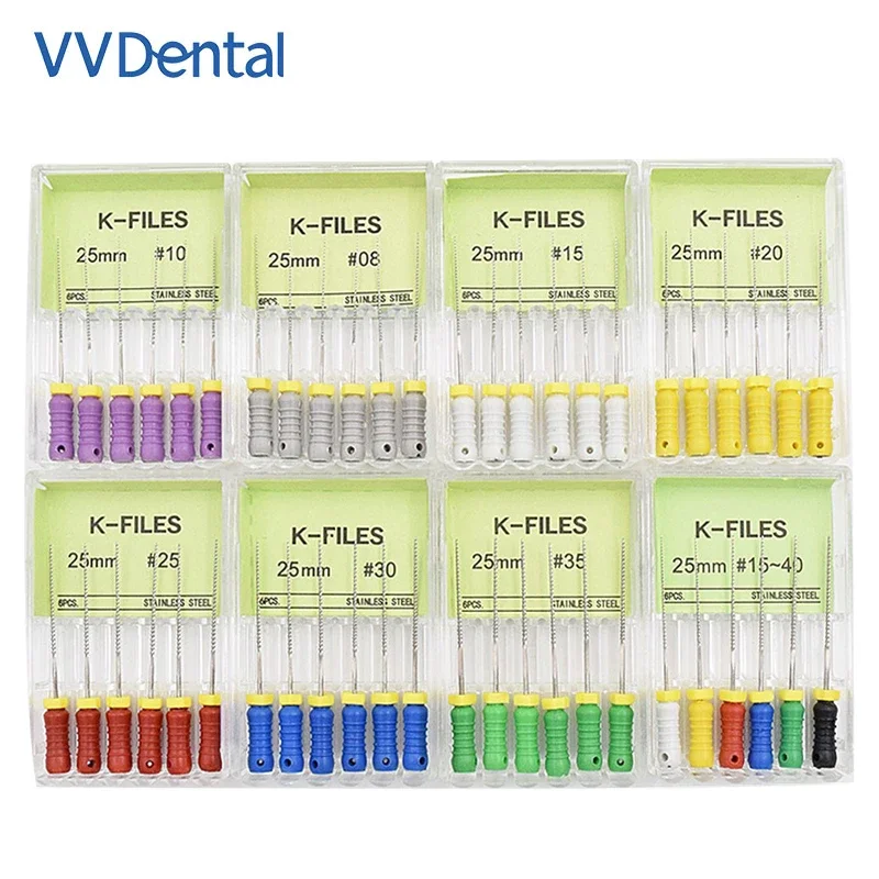 VVDental-6Pcs-Pack-Hand-Use-K-Files-25mm-Stainless-Steel-Endodontic ...