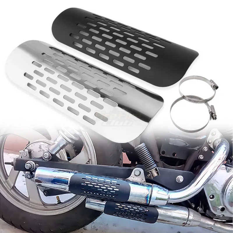 Motorcycle-Black-Chrome-Muffler-Exhaust-Tip-Pipes-Protector-Heat-Shield ...