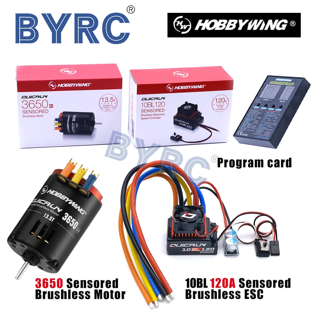 HobbyWing QuicRun 3650 Sensored Brushless Motor G2 with10BL120 120A Sensored+LED Program Box ...