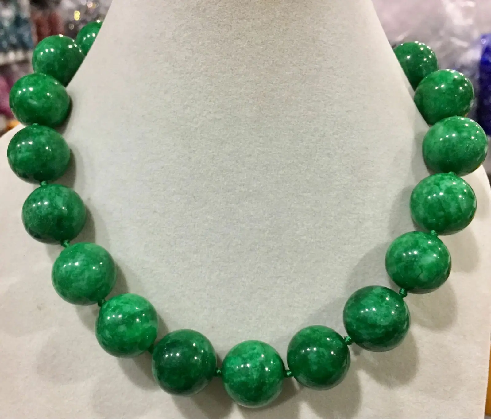 Collar de piedras preciosas de jade verde, 14MM, 18 ", AAA|Collares de ...